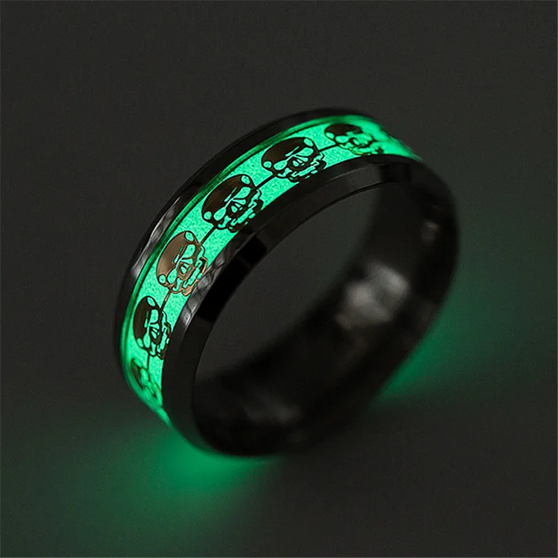 Gold Silver Color Luminous Ring Glow Skulls Titanium Steel Ring Men Gold Silver Color Luminous Ring Glow Skulls Titanium Steel Ring Men
