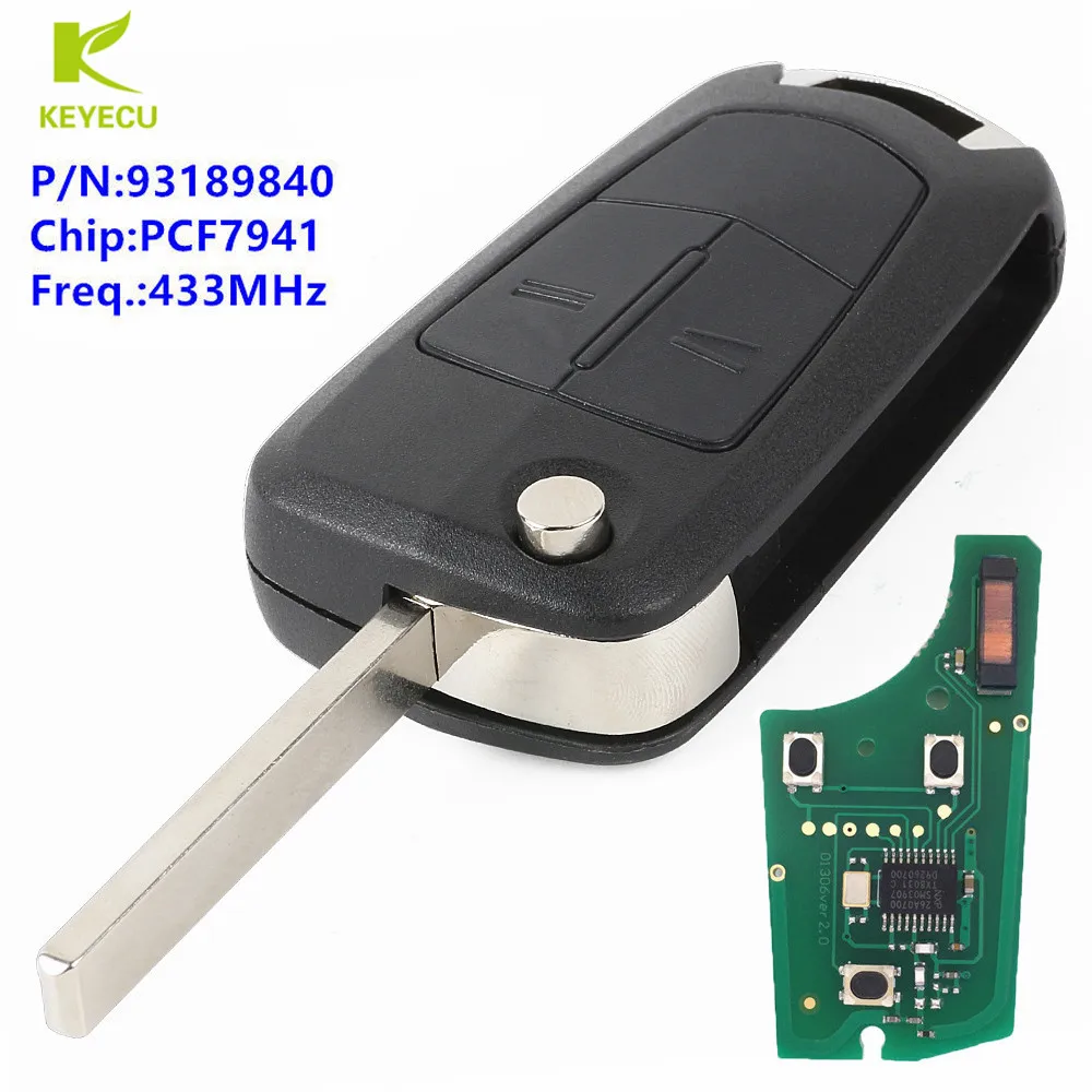 KEYECU Replacement Remote Key FOB 2 Button 433MHz PCF7941 Chip for Opel ...