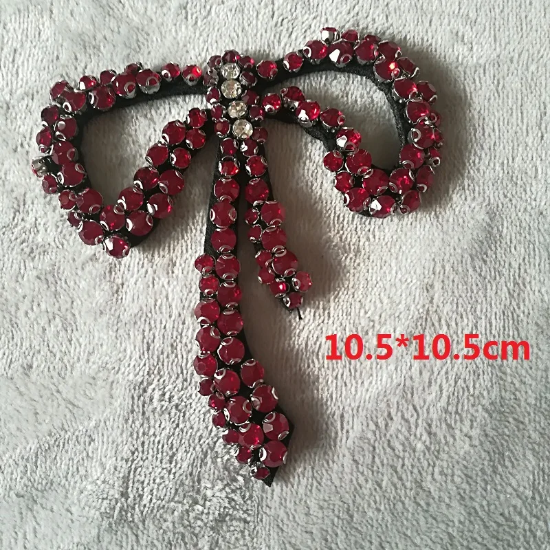 Sale Good Quality 2pcs Fashion Red Rhinestone Beads Bow Patch Sewing On ...