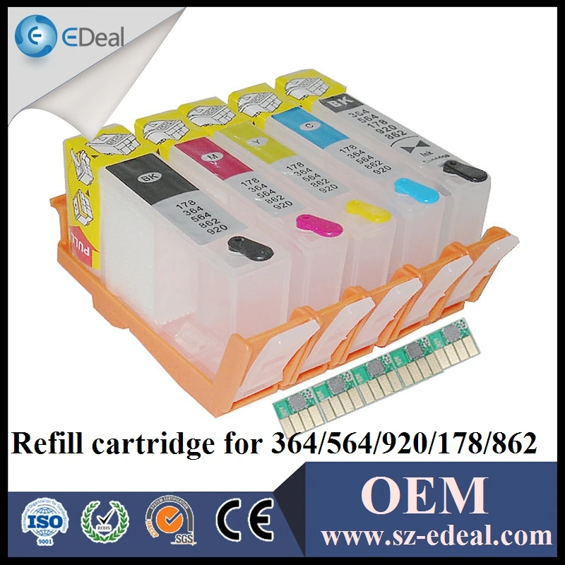 Refillable ink cartridge for HP 364 empty cartridge with chip 5colors ...