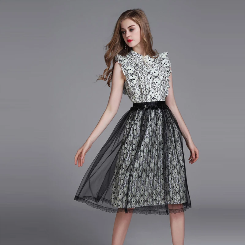 2018 New Spring Pretty Mesh Fake Two Women Cute Dress High Quality ...