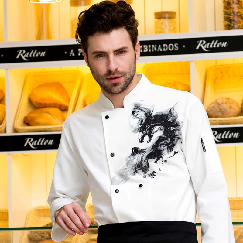 New design chef jacket chinese style white food service restaurant chef ...