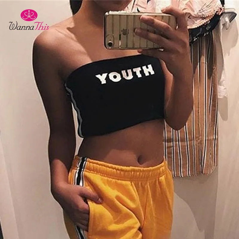 Wannathis Cotton Tube Top Letter Print Women Tops Summer Sexy Underwear