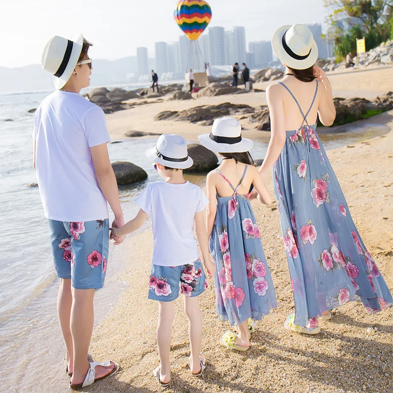 Vacation Style New Family Matching Clothes Summer Mother Daughter Long ...