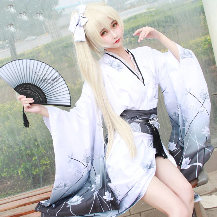 Japanese Women Kimono Yukata With Obi Classic Print Flower Cosplay ...