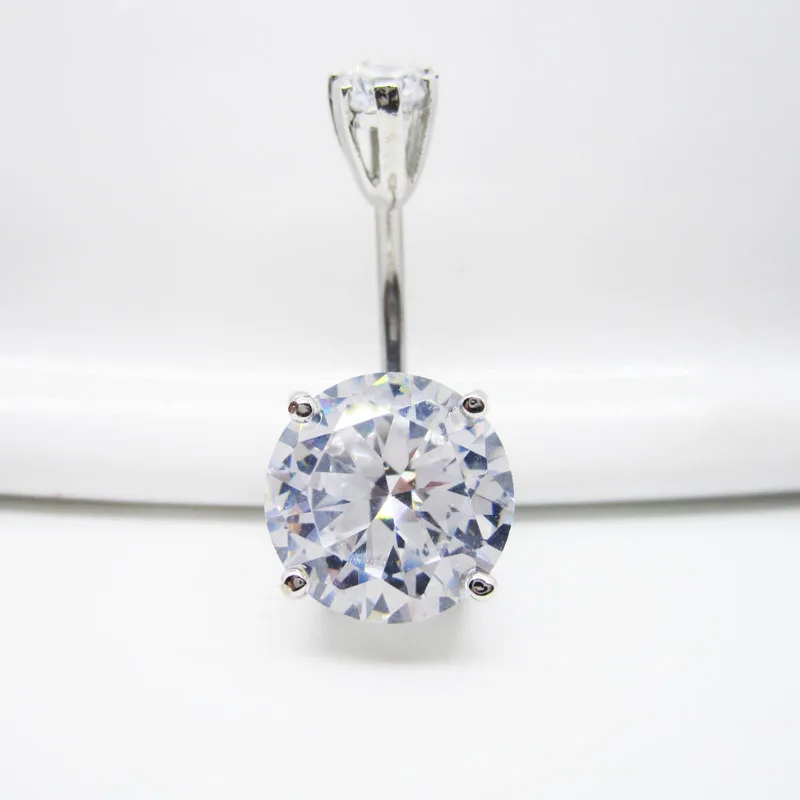 14G Surgical Steel White Zircon Gem Silver Belly Button Rings Body ...