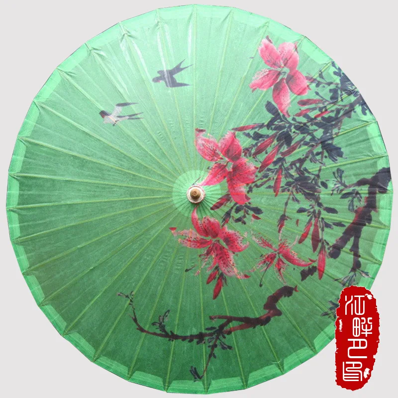 Chinese Green Grass Birds Sunshade Parasols Umbrella Women Kids ...