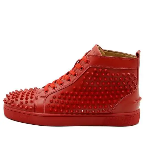 Fashion Brand Red Sole Men's Shoes Spikes Studded High Top Sneakers Red ...