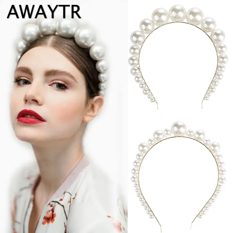 Awaytr New Look Luxury Autumn Winter Velvet Full Pearl Headband For