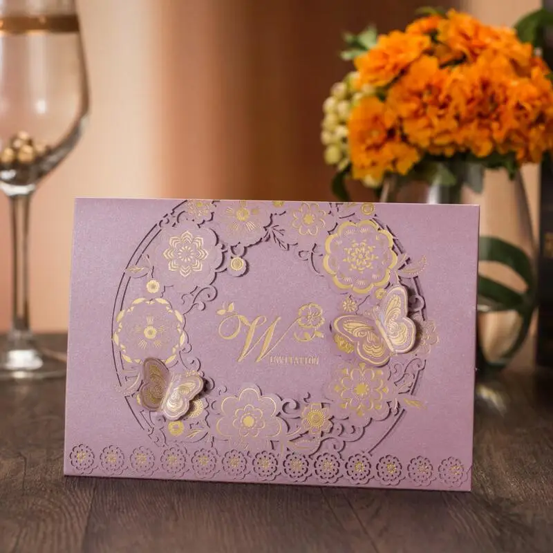 50pcs pack Purple Romantic Wedding Party Event Invitation Card Bronzing 