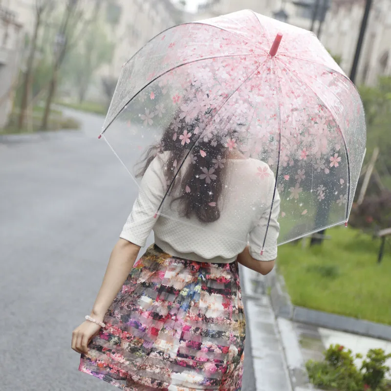 Pink Transparent Umbrella Rain Women Colorful Clear Mushroom Princess ...