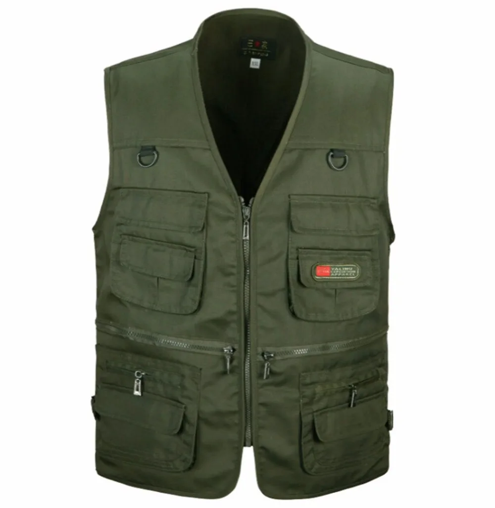 Men Vest Army Green Waistcoat Multi Pocket Travel Or Work Wear Durable