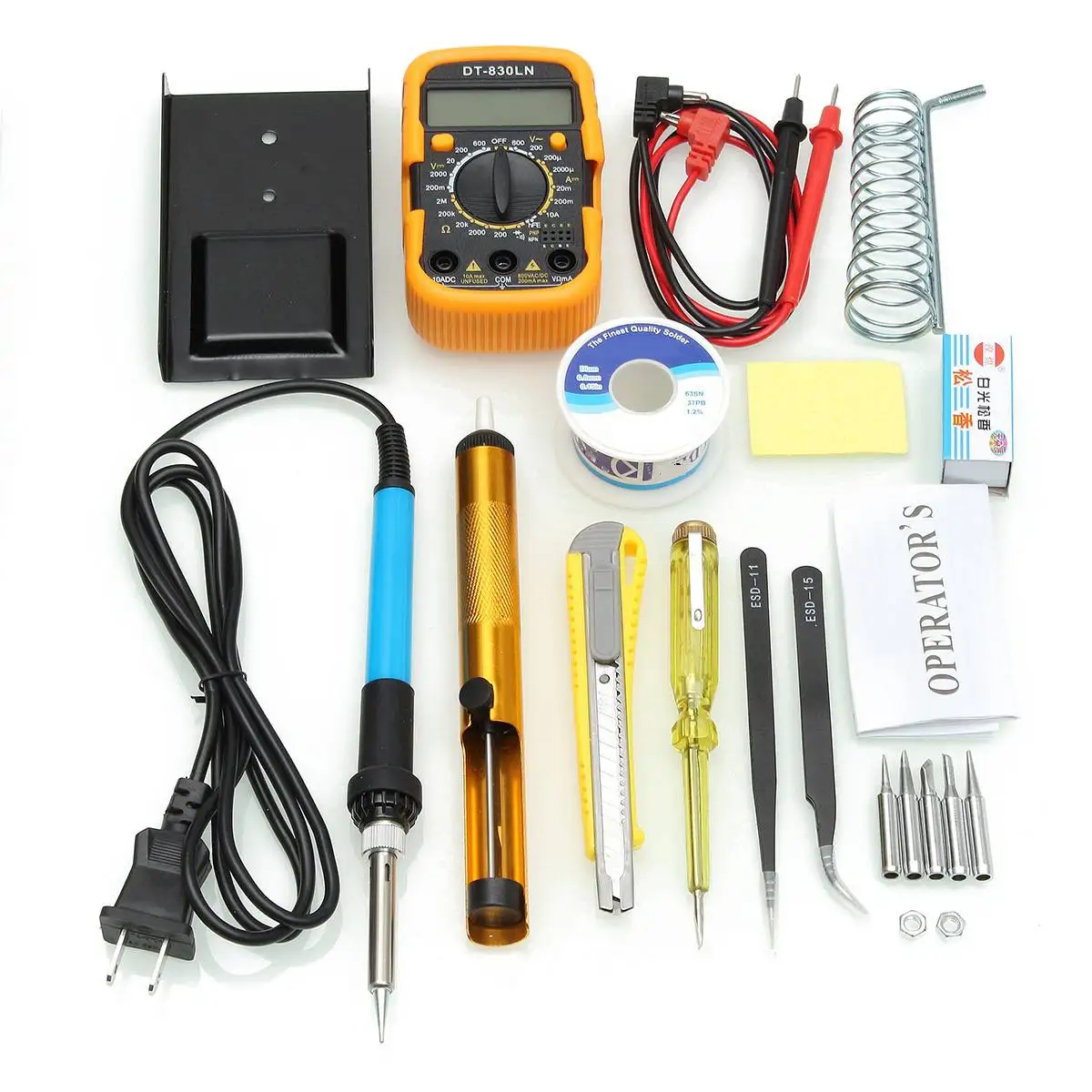 60W 110/220V Adjustable Temperature Soldering Iron Kit Digital ...