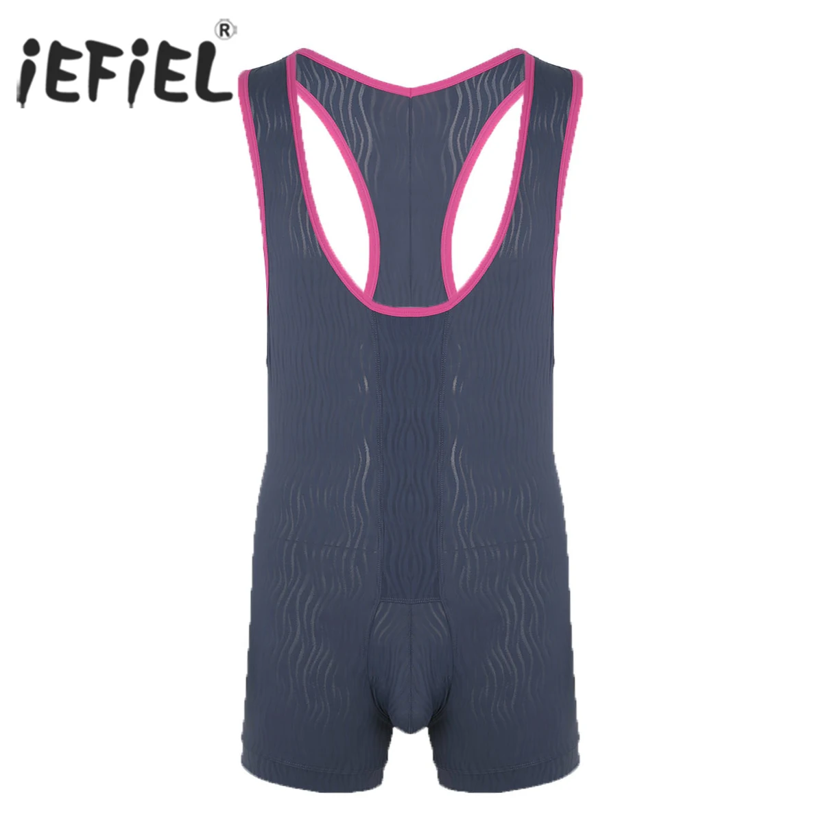 Iefiel Men Lingerie Nightwear Soft Breathable Mesh Pouch Bulge Gymnastics Leotard Dancewear