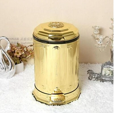 European luxury stainless steel foot pedal gold pated trash bins metal ...