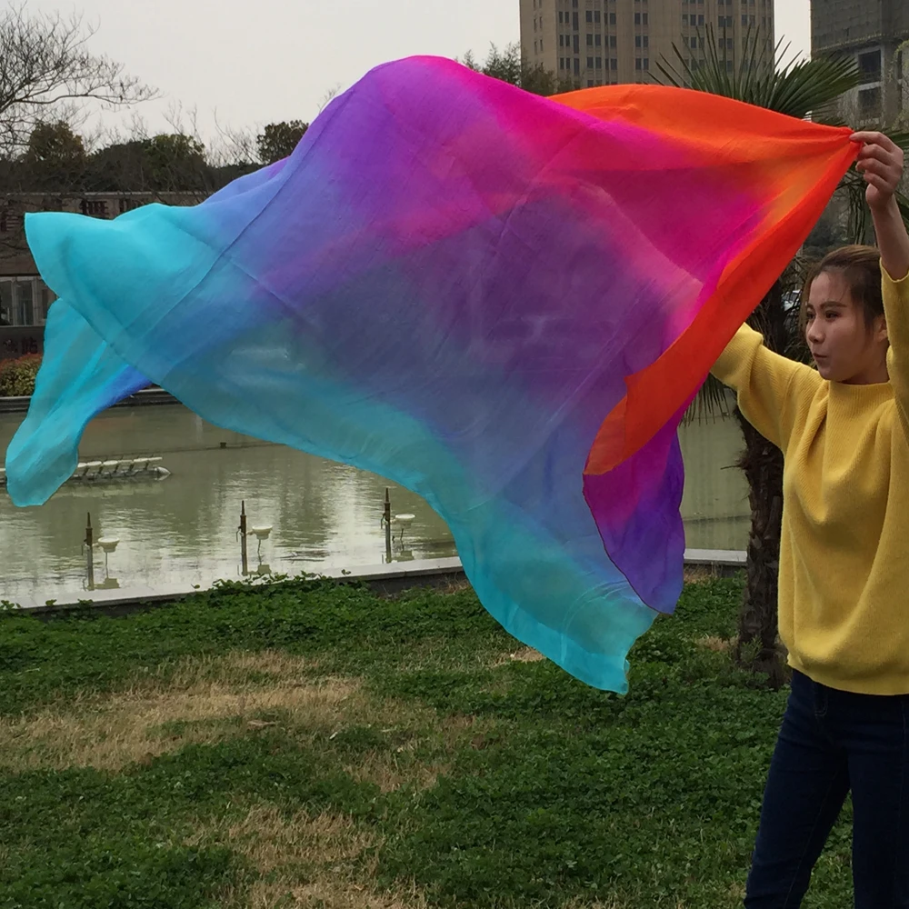 Newest 5 Colors Belly Dancing 100% Pure Real Silk Veil Sexy Dance Silk ...