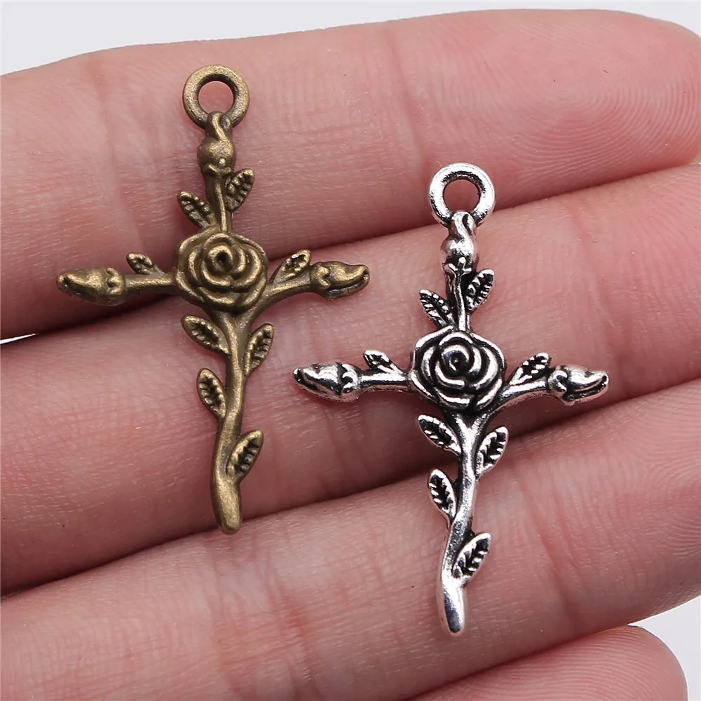 WYSIWYG-10pcs-35x23mm-Flower-Pendants-Cross-Shaped-Cross-Flower-Charm ...