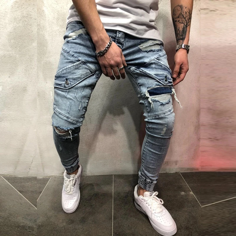 Hombre Vaqueros Hip Hop Streetwear vaqueros Slim Fit azul recto Jeans ...