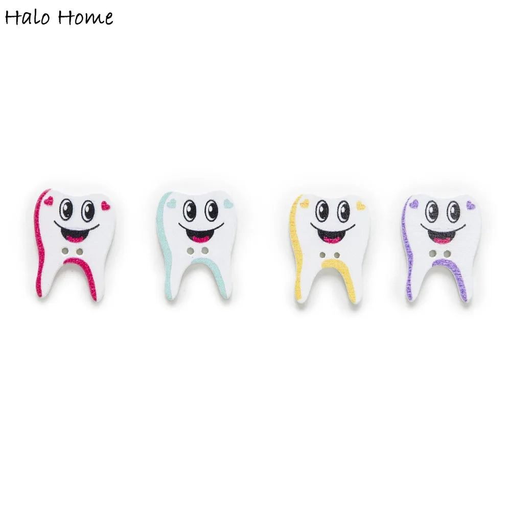 30pcs Tooth Wood Buttons For Sewing Scrapbooking Clothing Headwear ...