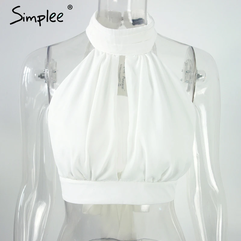 Simplee Summer 2016 Sexy Backless Black Lace Women Tank Top Girls High