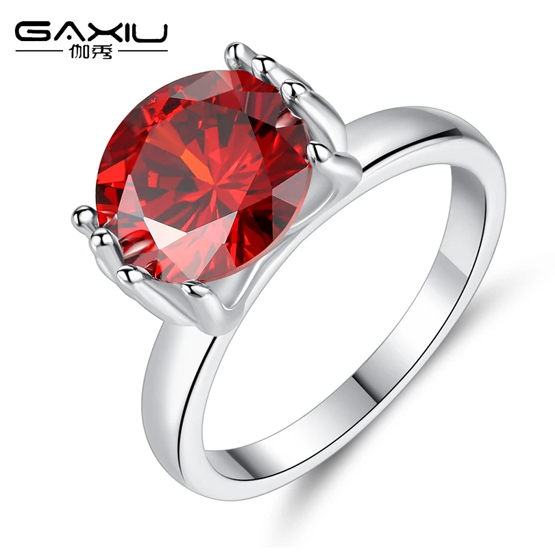 Red Zircon Rings For Women Silver Color Geometric Engagement Wedding ...