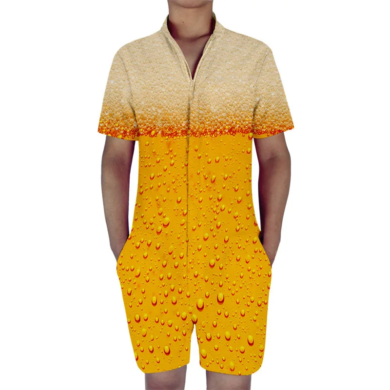 Men Sets Jumpsuit It's Beer Time Campus Rompers Slim fitting Hip Hop ...