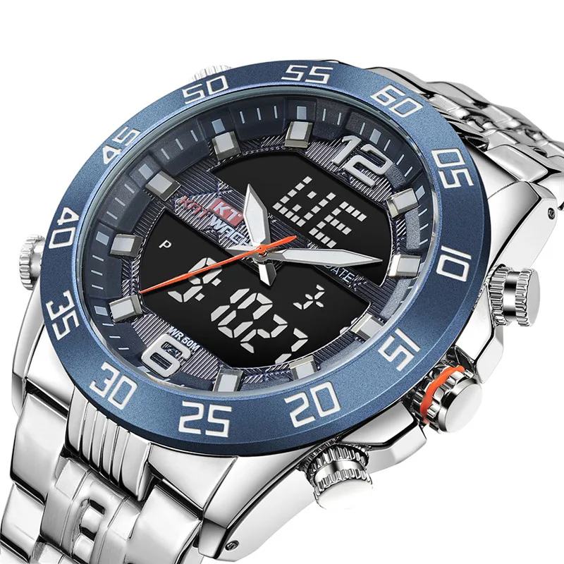KAT WACH Man Watch 2018 5Bar Full Stainless Steel Dual Display Men's ...