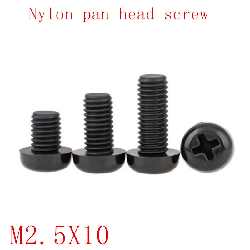 1000pcs M2.5*10 m2.5x10 black phillips nylon pan round head screw ...