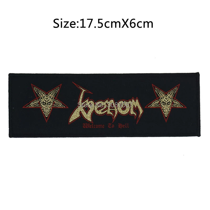 7.1" Large Venom Welcome to Hell Stripe Gold Patch stickers patch woven band music t shirt ...