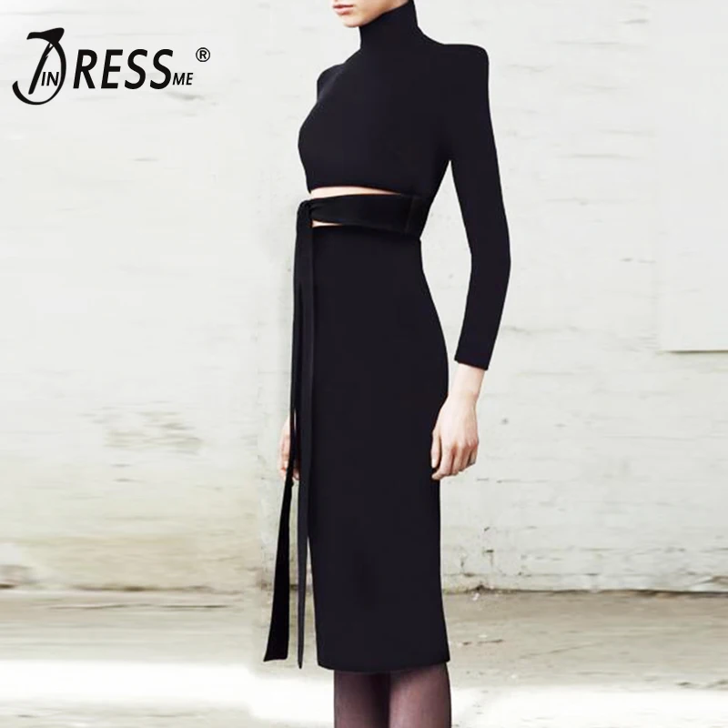 Indrsesme Women Bandage Dress Lace Up Stand Neck Hollow Out Mesh Sexy