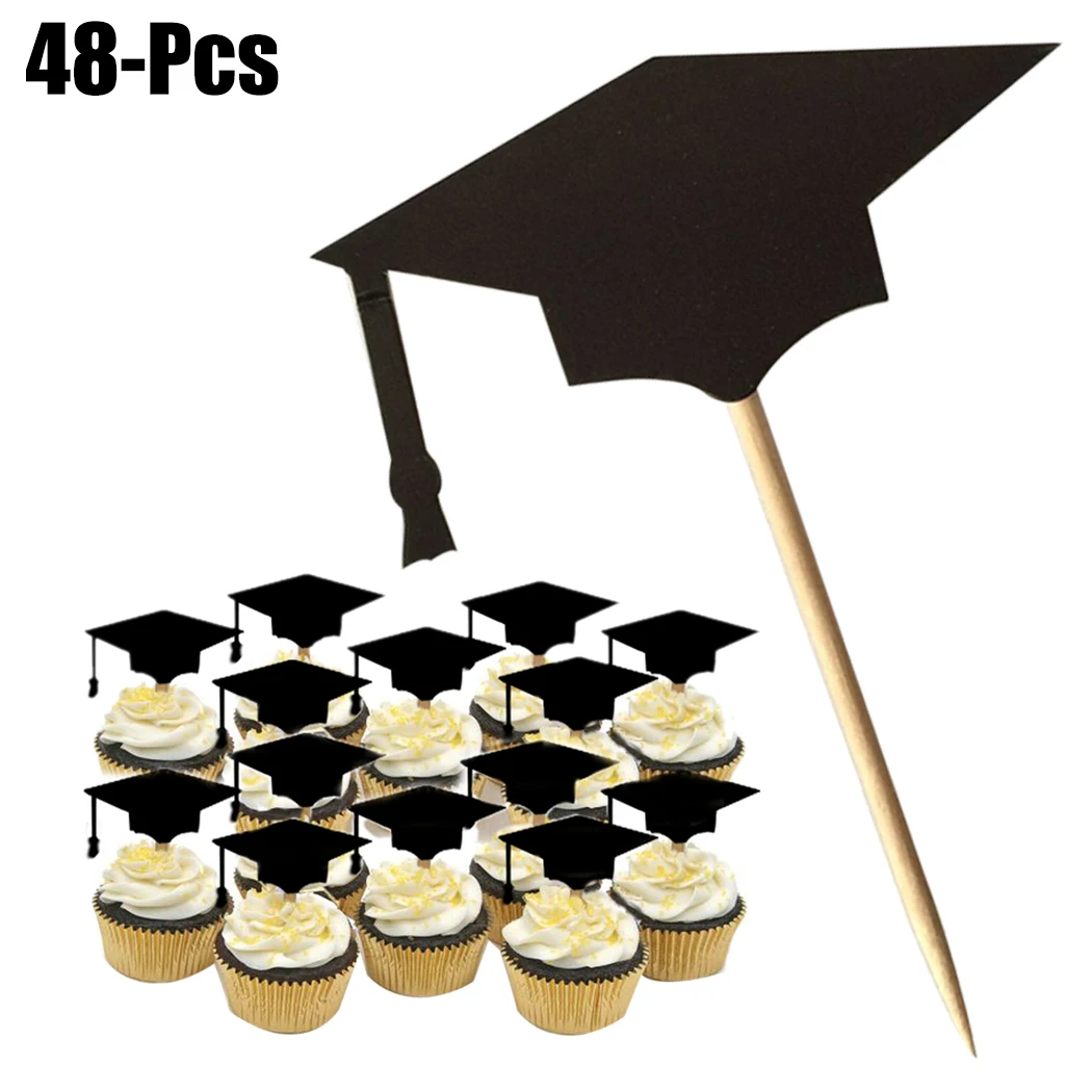 48Pcs-Cake-Topper-Bachelor-Cap-Cake-Topper-Graduation-Cap-Cupcake ...