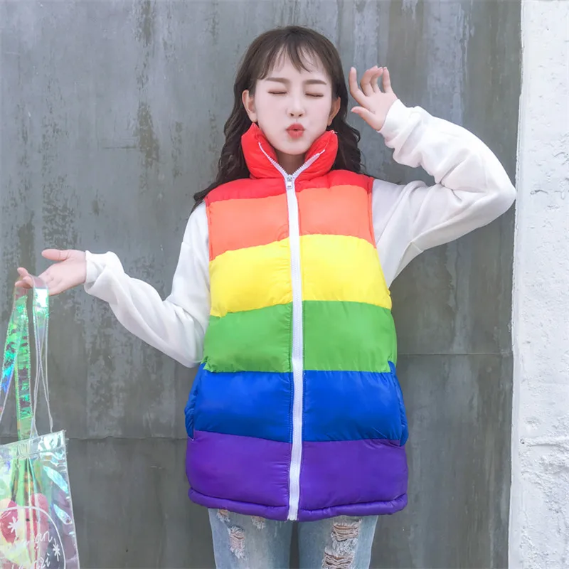 colorful Rainbow Striped Cotton padded Vests Warm Soft Overcoat 2018 ...