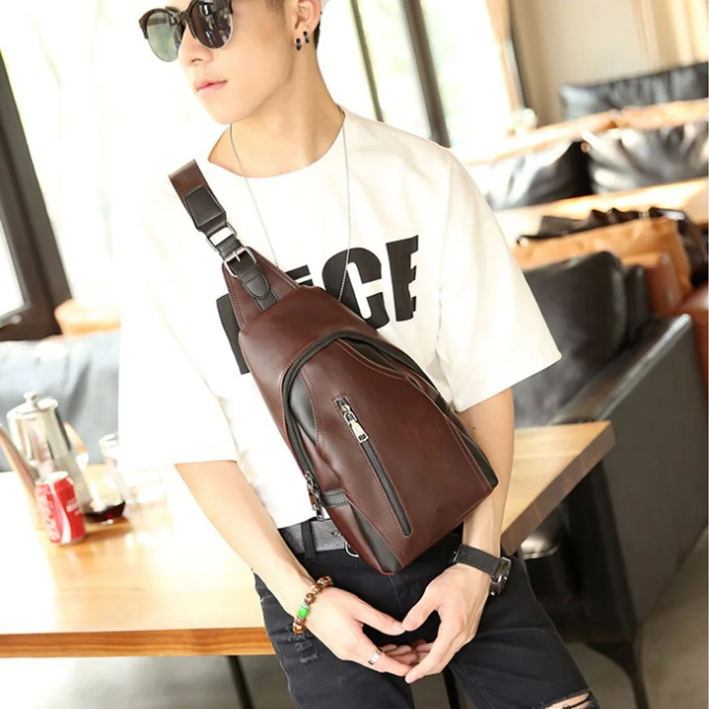 Men's High Quality PU Skin Sling Chest Bag Leisure Travel Riding Cross ...