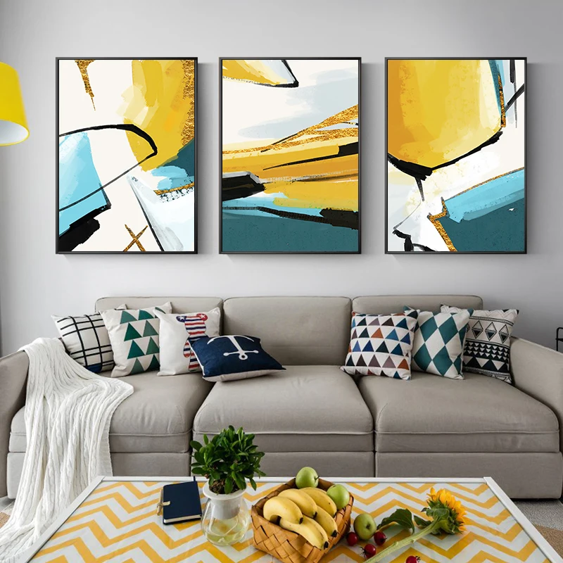 Home Décor Set of 3 Abstract Wall Art Prints Living Room Bedroom ...