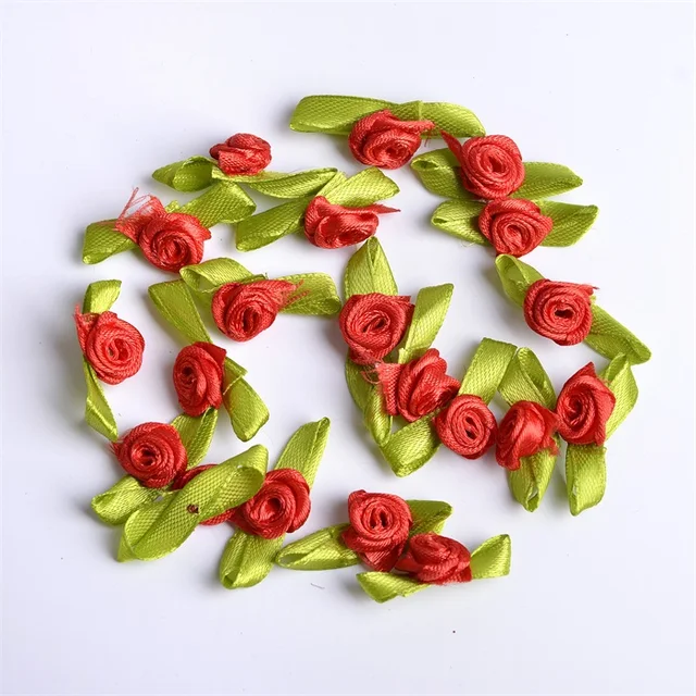 100PCS 1.5cm Satin Ribbon Roses Artificial Mini Silk Rosettes Fabric ...