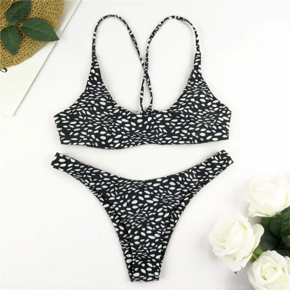 Sexy Brazilian Bikini Women Dot Print Swimwear Pad Swimsuit Thong