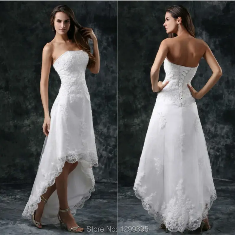 New !White Beach Wedding Dress Short Front Long Back with Lace ...