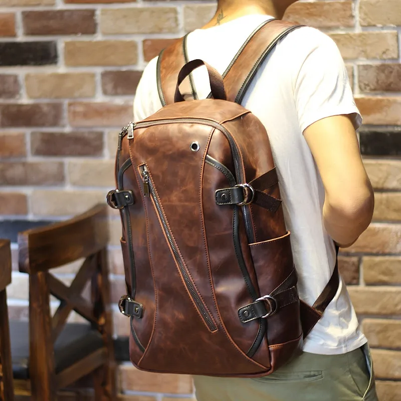 Leather backpack Restore ancient ways do old hand shoulders knapsack ...