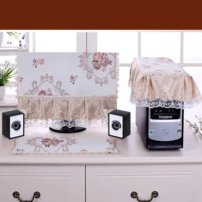 3PCS Fabric Lace Fabric Desktop Computer Dust Cover Computer Cover One ...