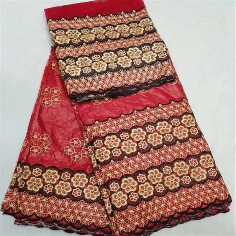 Red Color Bazin Riche Borcade Fabric 5yards African Embroidery Guinea ...
