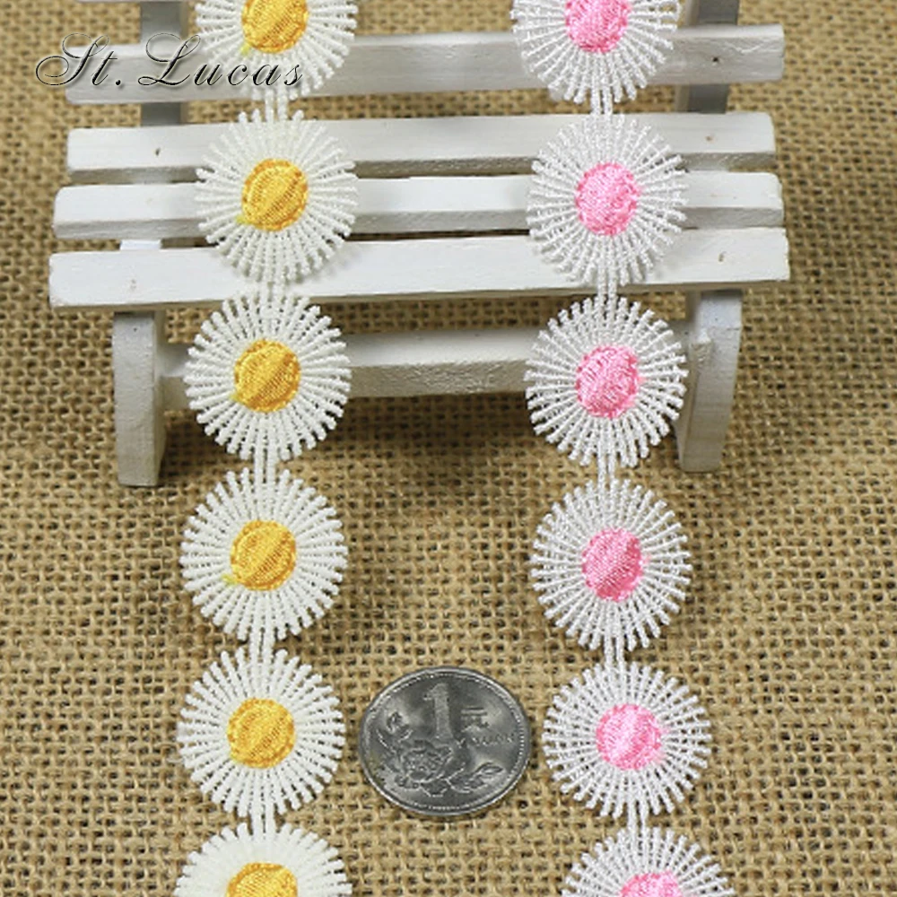 New arrived 1 yard high quality embroidered colorful daisy sun flower ...