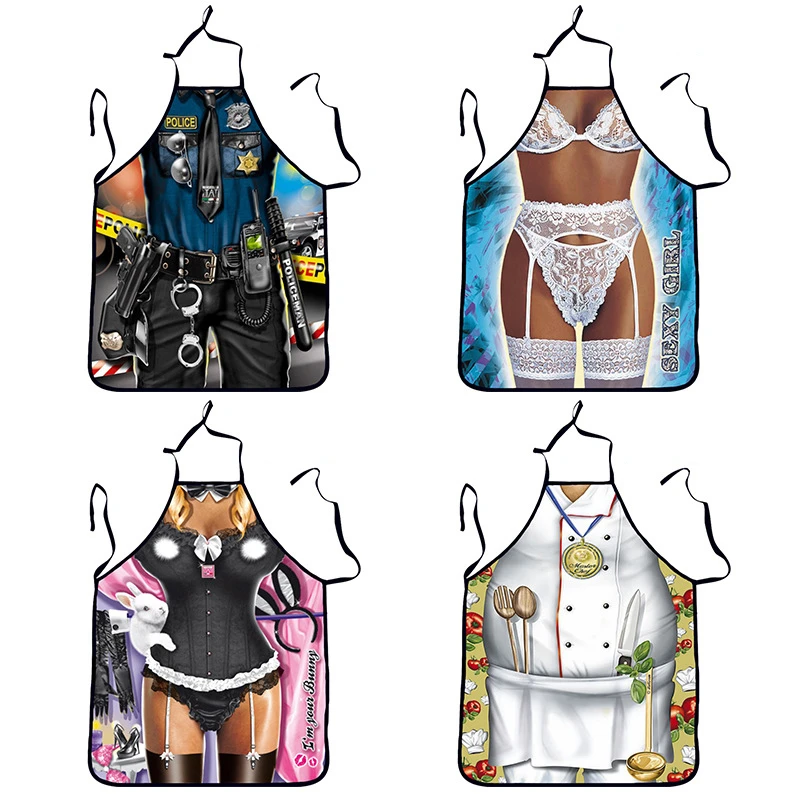 2018 Novelty Kitchen Apron Tablier Digital Printed Bibs Sexy Funny