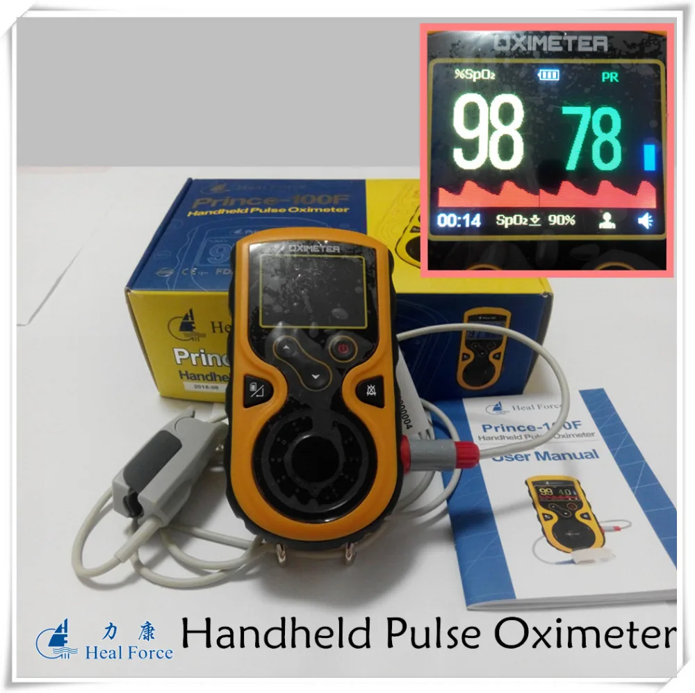 Prince100F Handheld Pulse Oximeter with Adult SPO2 sensor Probe Hand ...