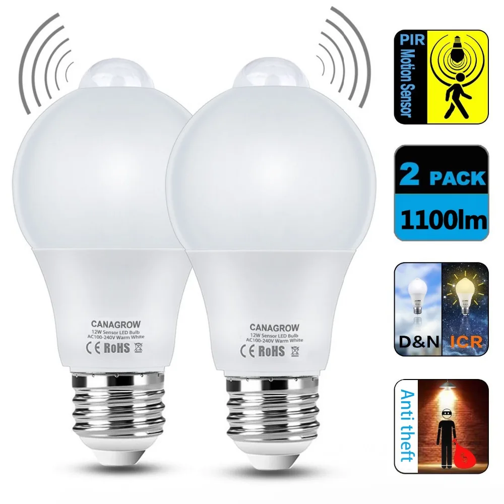 CF Grow PIR Motion Sensor 12W LED Bulb Light E26 E27 Automatic ...