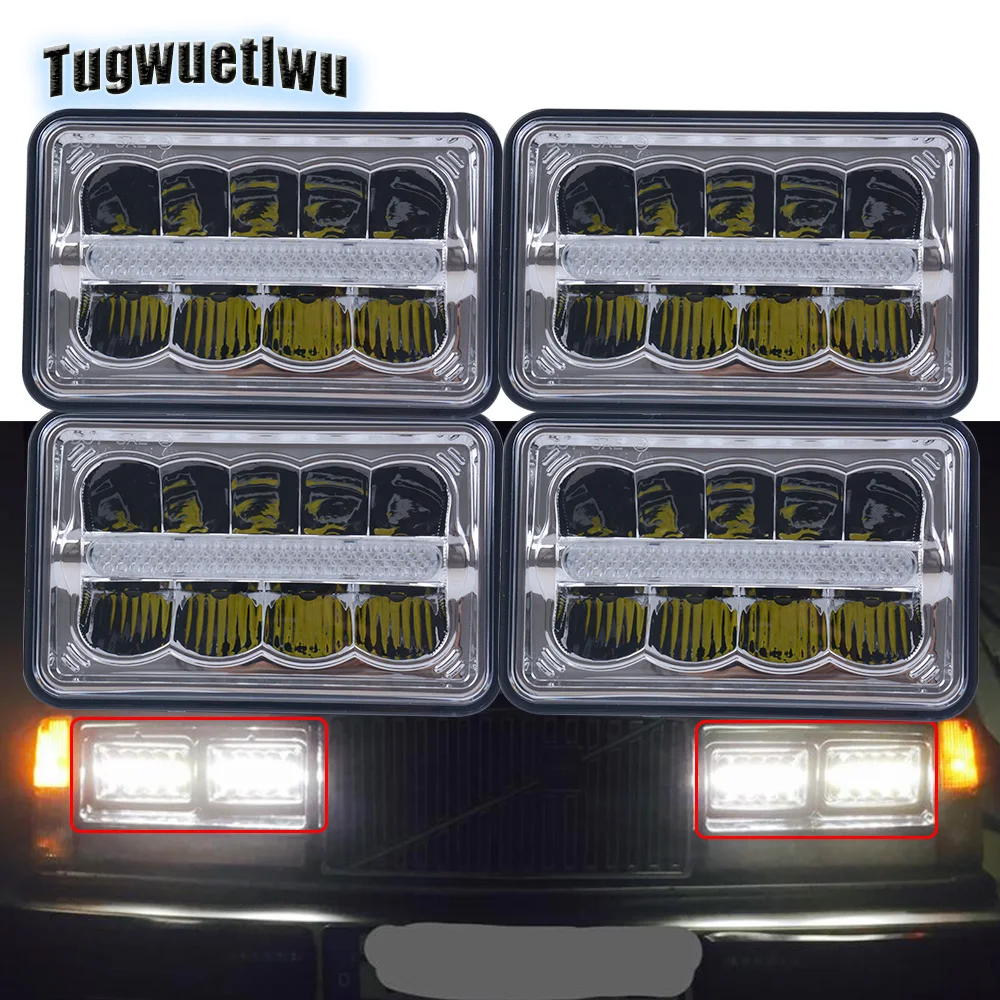 4pcs 4x6Inch LED Headlight Car Light Assembly 4x6" Rectangle Headlight ...