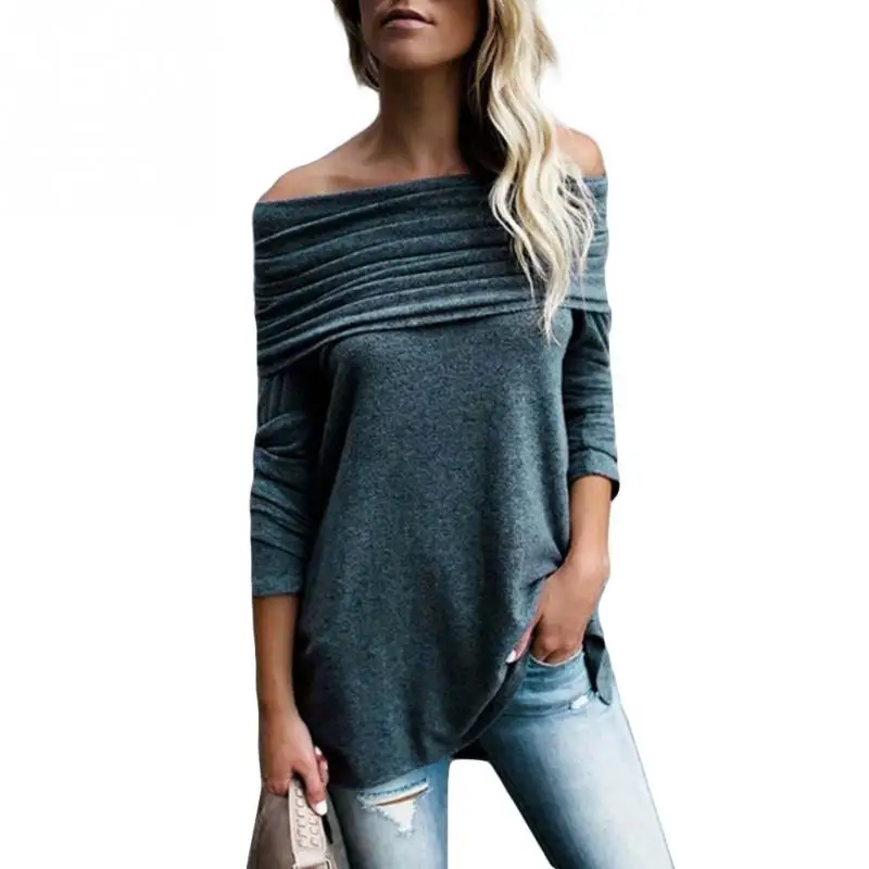 Women Autumn Spring Unique Casual Sexy Off Shoulder Slash Neck Long