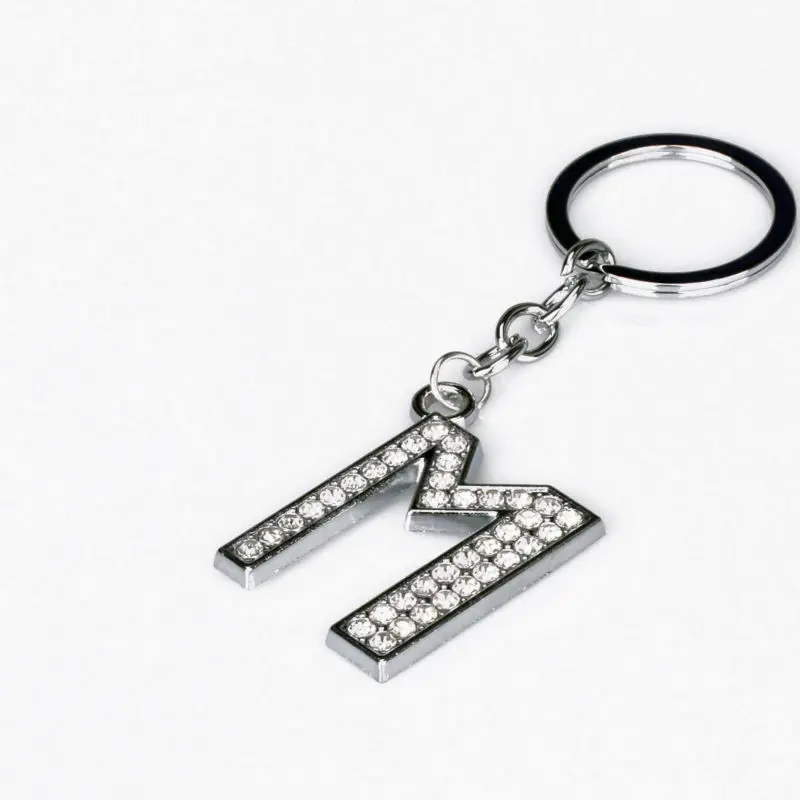 Women-Men-Jewelry-Keyring-Charms-Letter-M-Keychain-Rhinestone-Silver ...