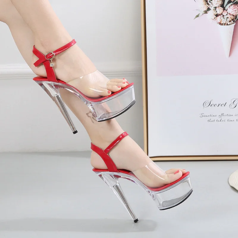 Fashion 15cm Super High Heels Shoes Women Wedding Party Transparent ...