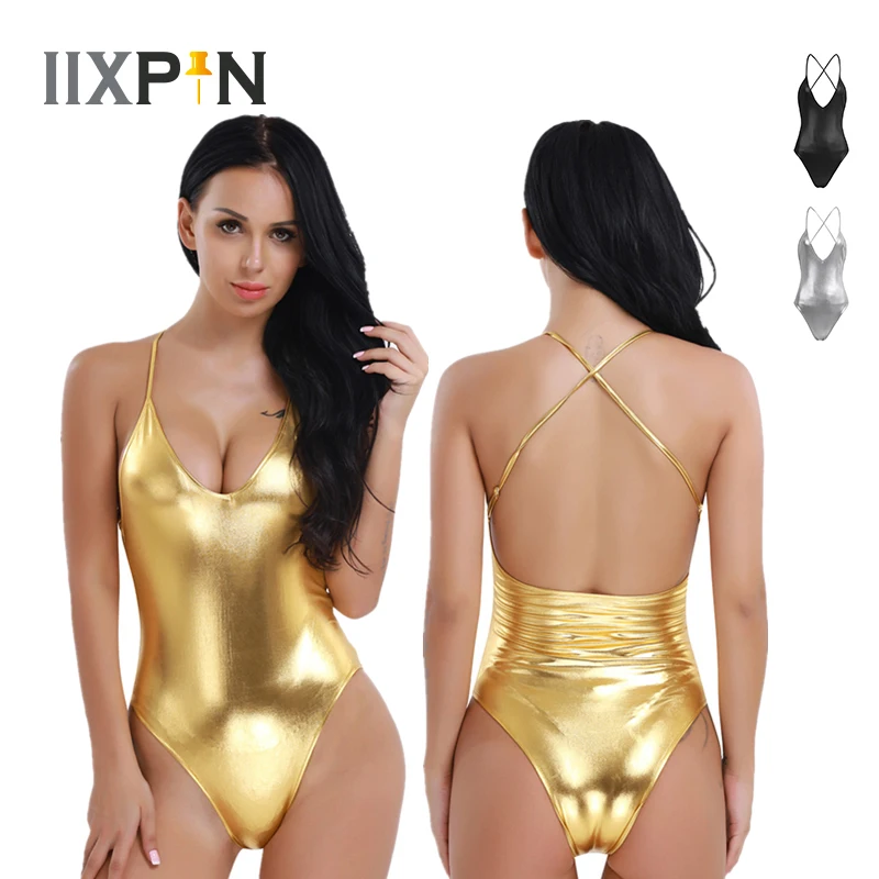 Women Adult Shiny Ballet Leaotard Dance Patent Leather Spaghetti
