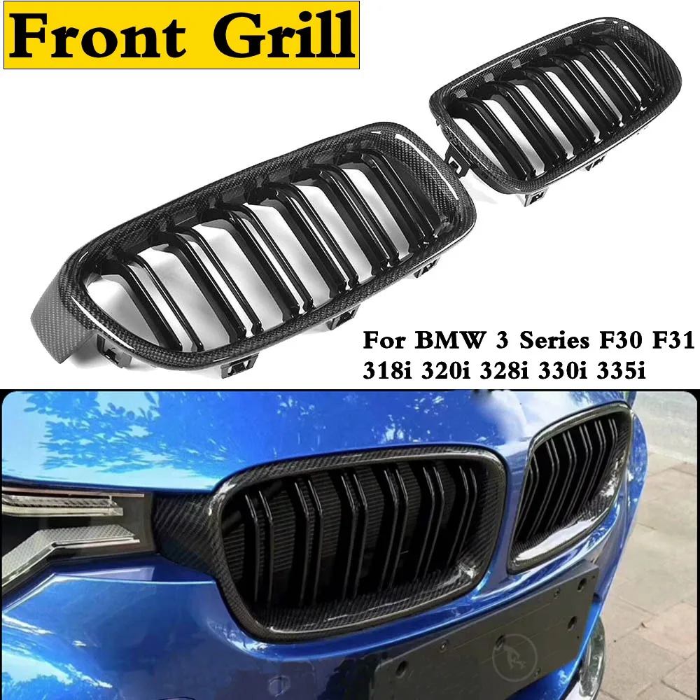 Genuine carbon fiber for 3 series f30 f31 grill dual slat glossy black ...